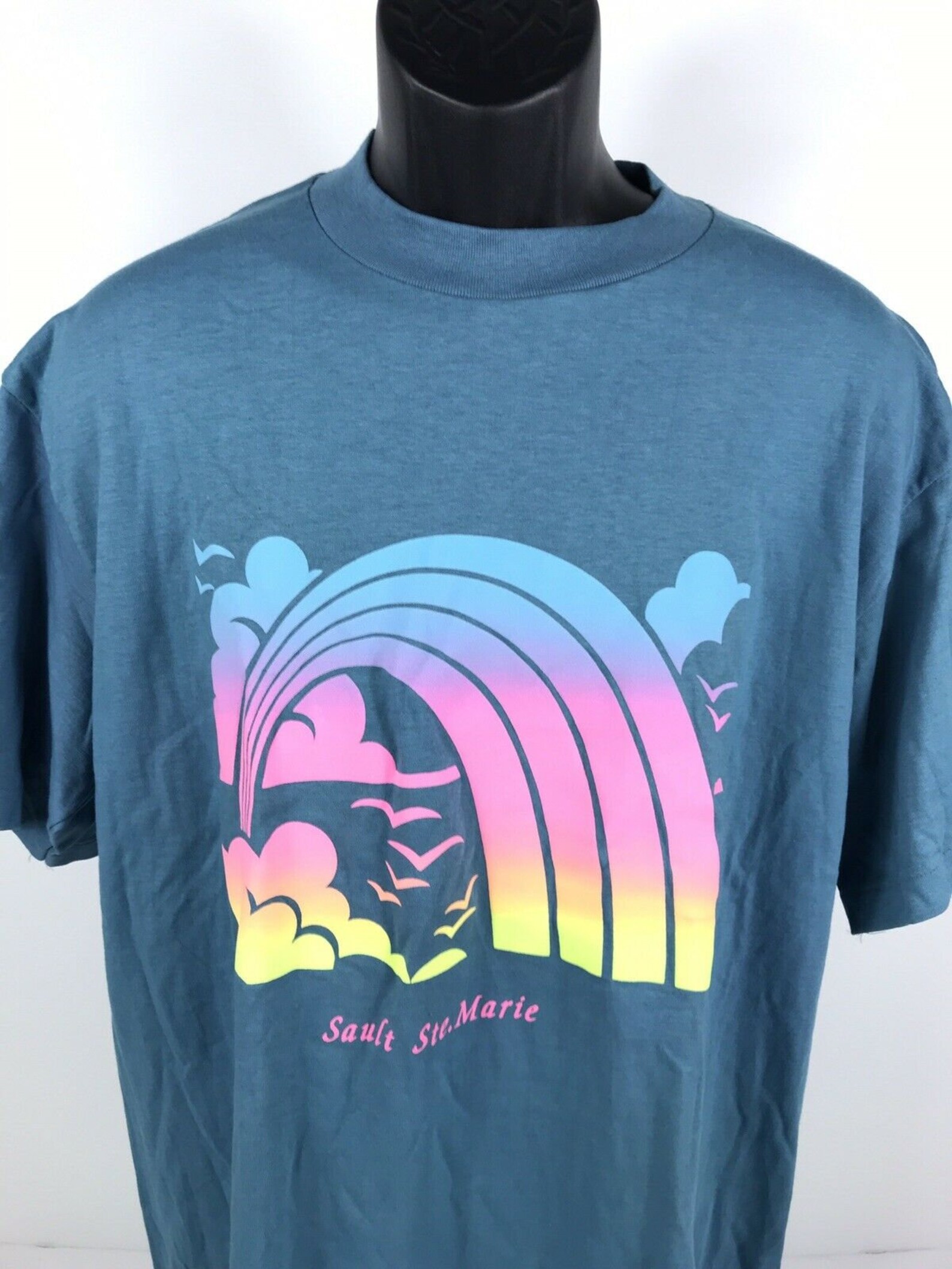 Vintage 90s Sault Ste Marie Michigan Rainbow Graphic T-shirt Single ...