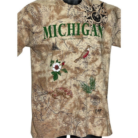 Vintage 80's Single Stitch Map Of Michigan All Over P… - Gem