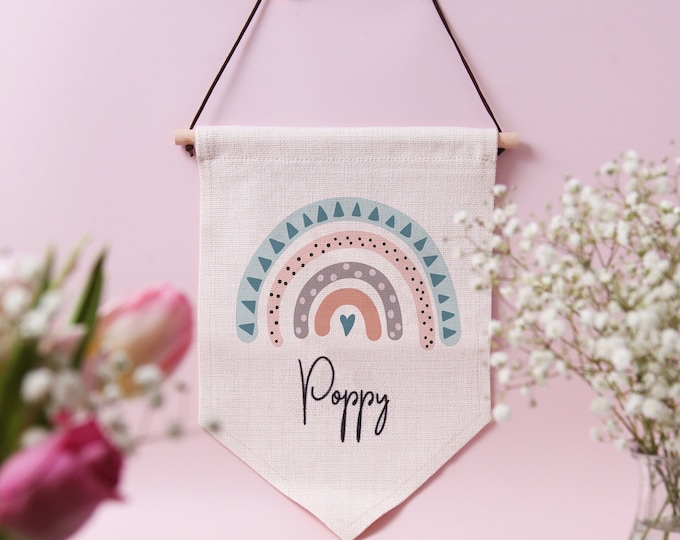 Personalised Rainbow Pennant Flag, Boho Nursery Decor, Bedroom Decor ...