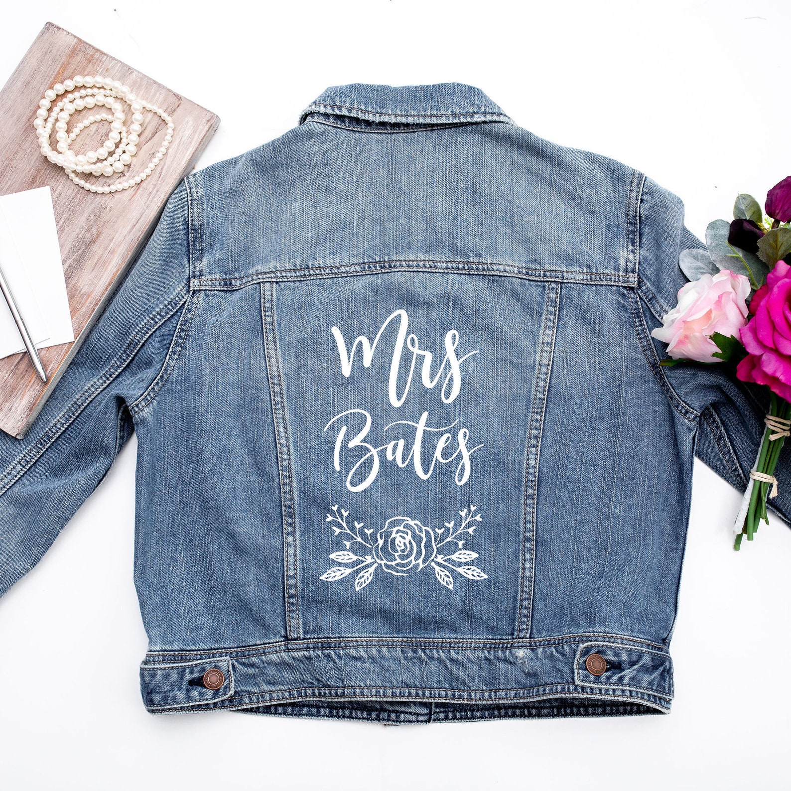 Personalized Bride Denim Jacket: Custom Peony Wedding Jean Jacket - Etsy