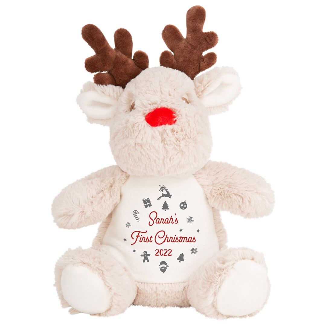 Personalised First Christmas Teddy, Baby 1st Christmas Gift, Reindeer ...