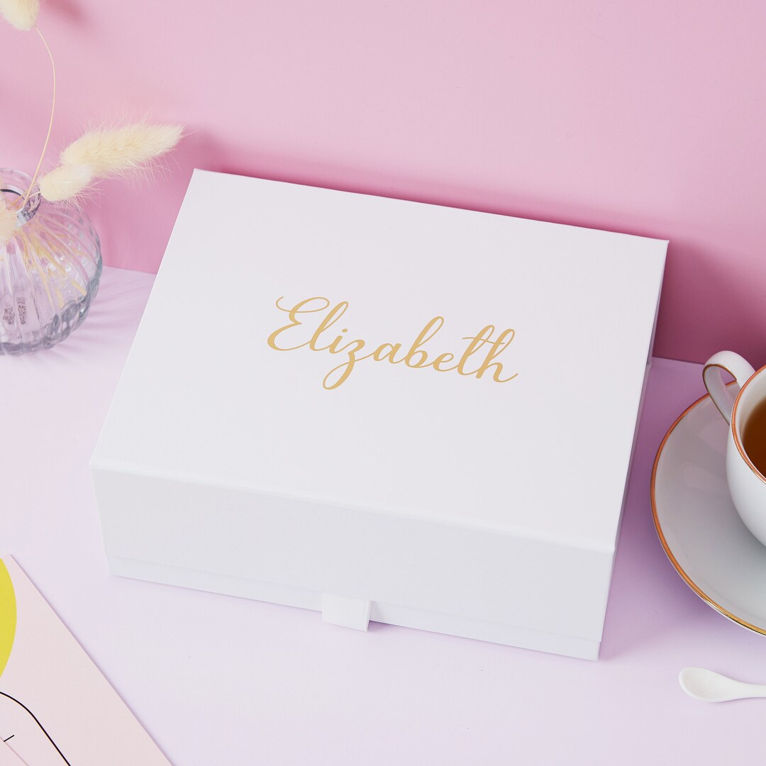 Real Foil Print Rose Gold Personalised Gift Box With Name, Custom Gift ...