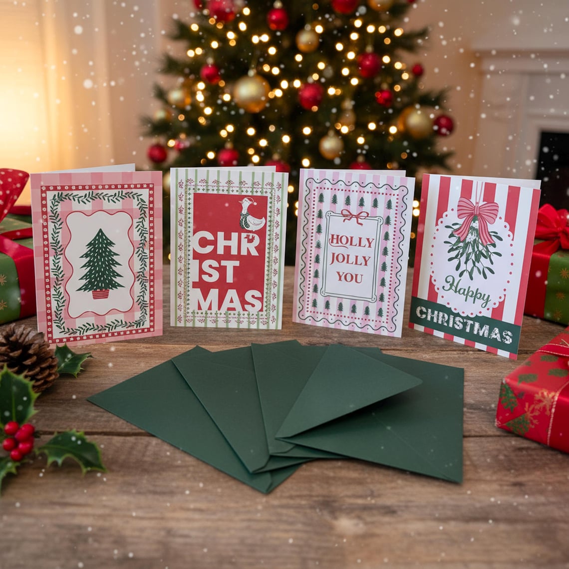 Vintage Christmas Cards Set - 4 Unique Retro Holiday Designs - Etsy