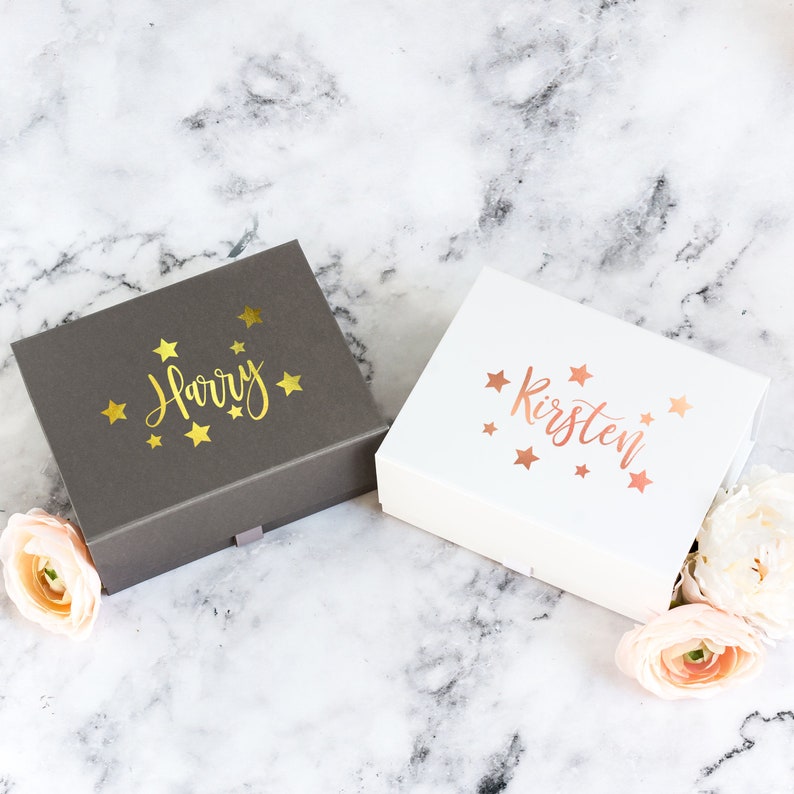 Real Foil Print Personalised Gift Box with Name and Stars | Etsy