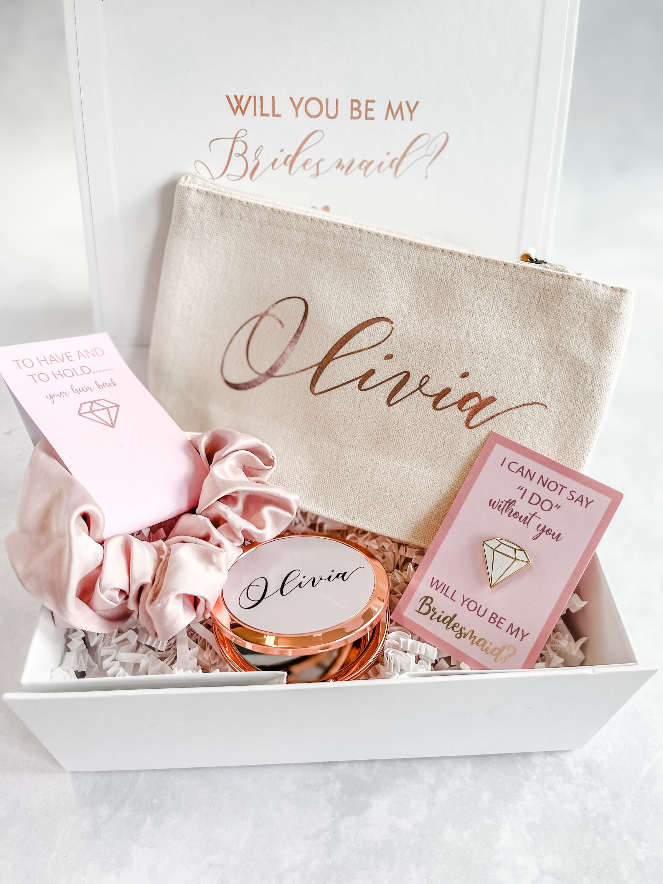 Personalised Bridesmaid Proposal Gift Box: Rose Gold Makeup Bag ...