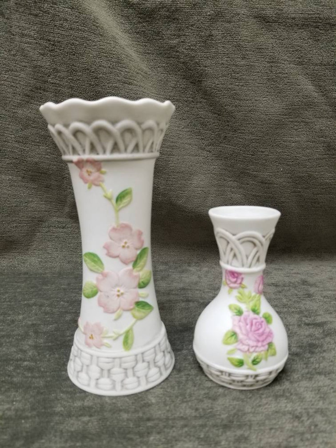 Hand Painted Lefton Fine China Floral Vase - Beautiful White Mid-modern ...