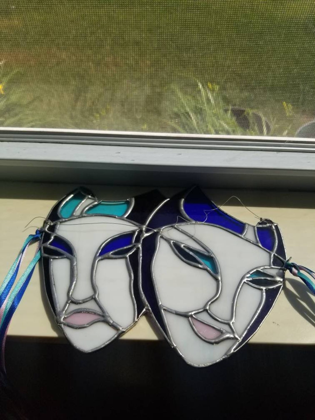 Stain Glass Opera House Clown Masks - Retro Threater Colored Glass Wall ...