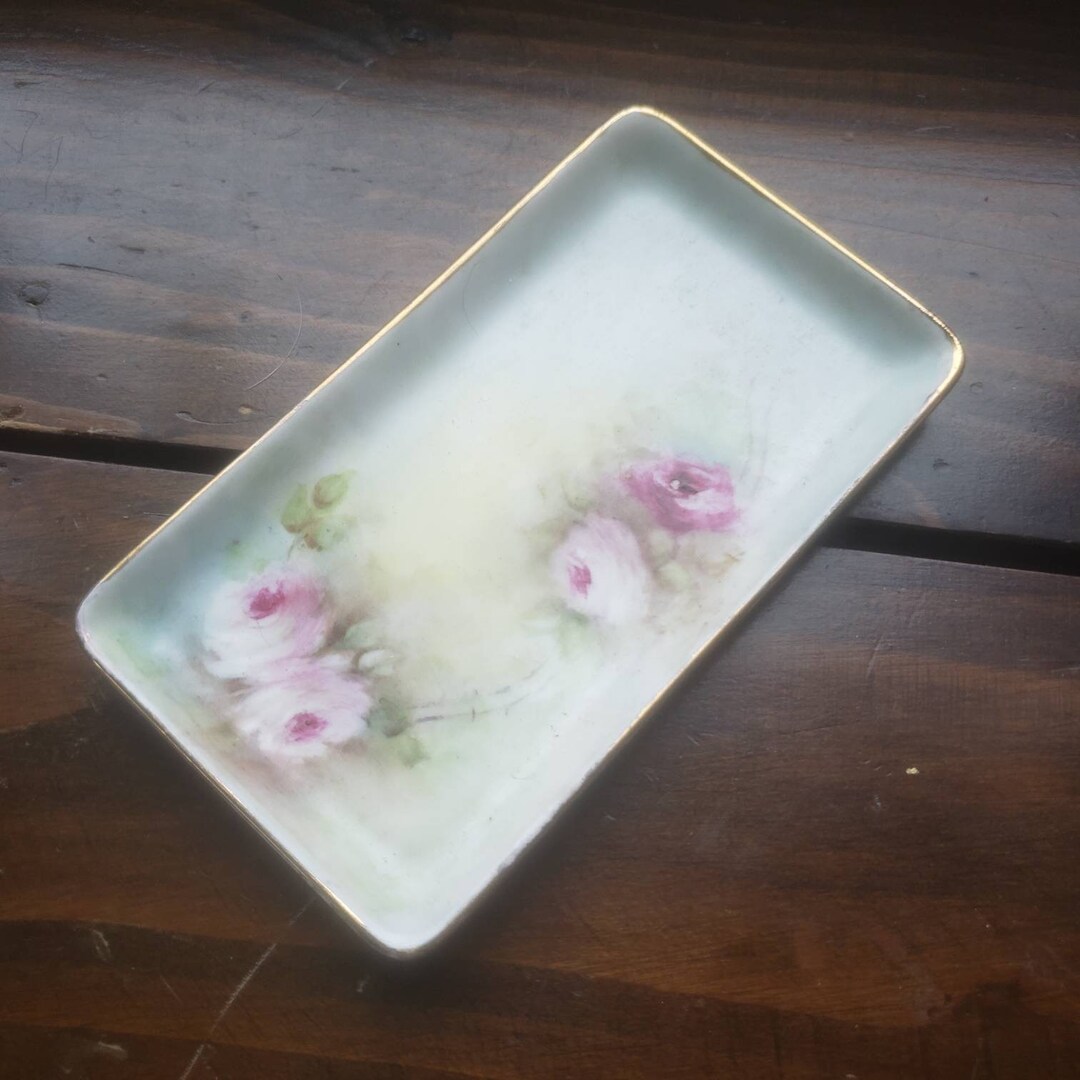 Antique Porcelain China Transfer Dish - Pink Bud Roses - Signed on ...