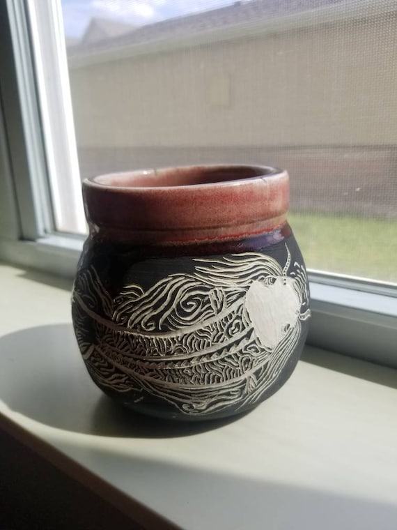 Very Heavy Goth Black and Red Coyfish Art Work Mug Pottery | Etsy
