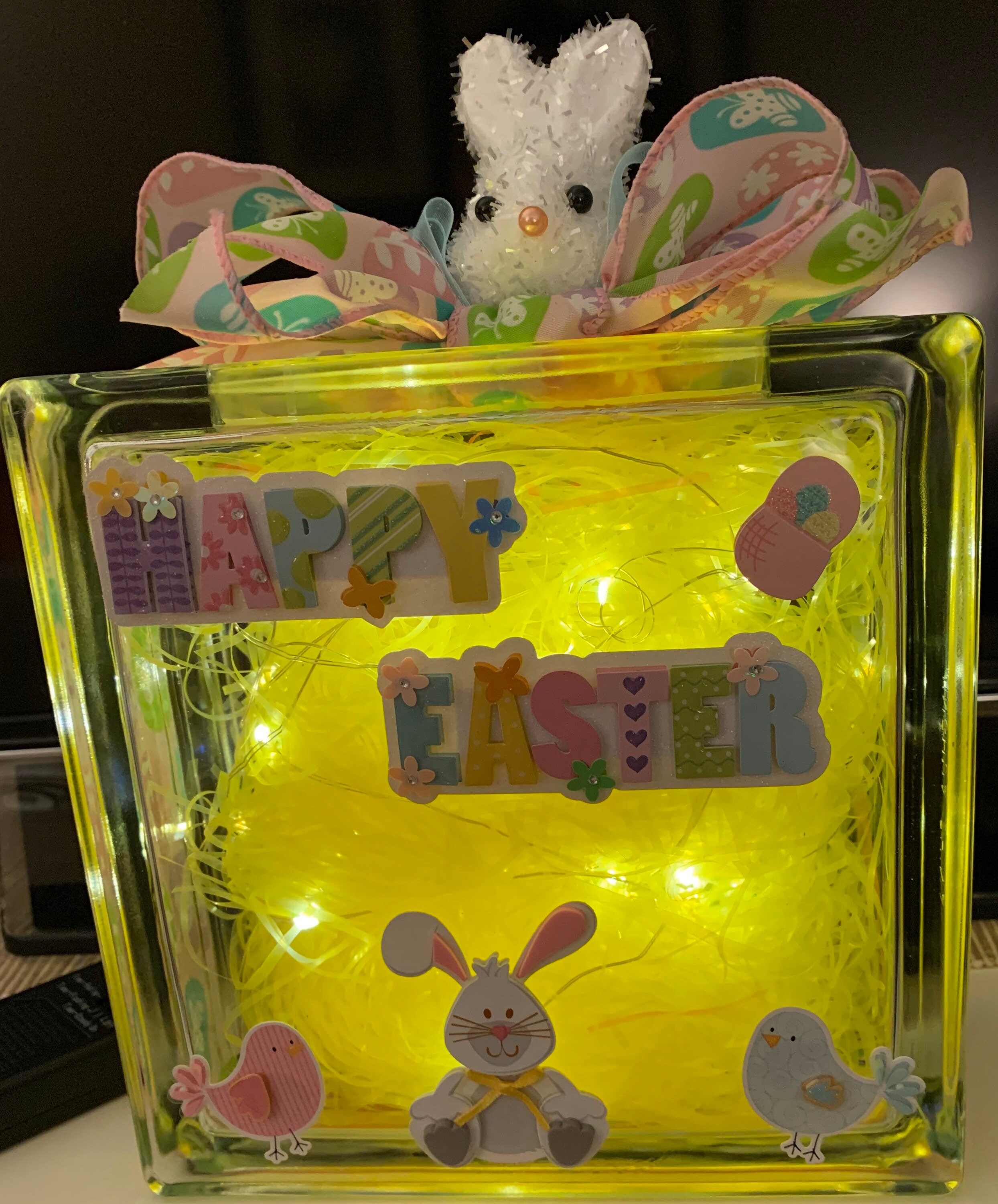 Decorated Easter Glass Block Etsy
