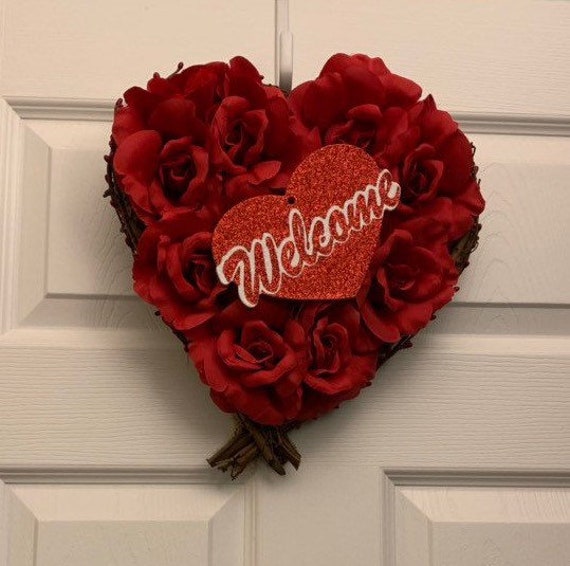 Grapevine Heart Rose Welcome Wreath | Etsy