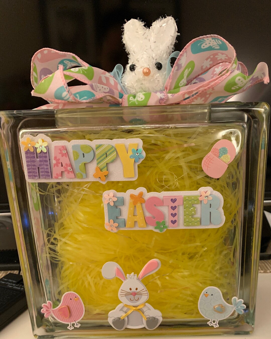 Decorated Easter Glass Block - Etsy