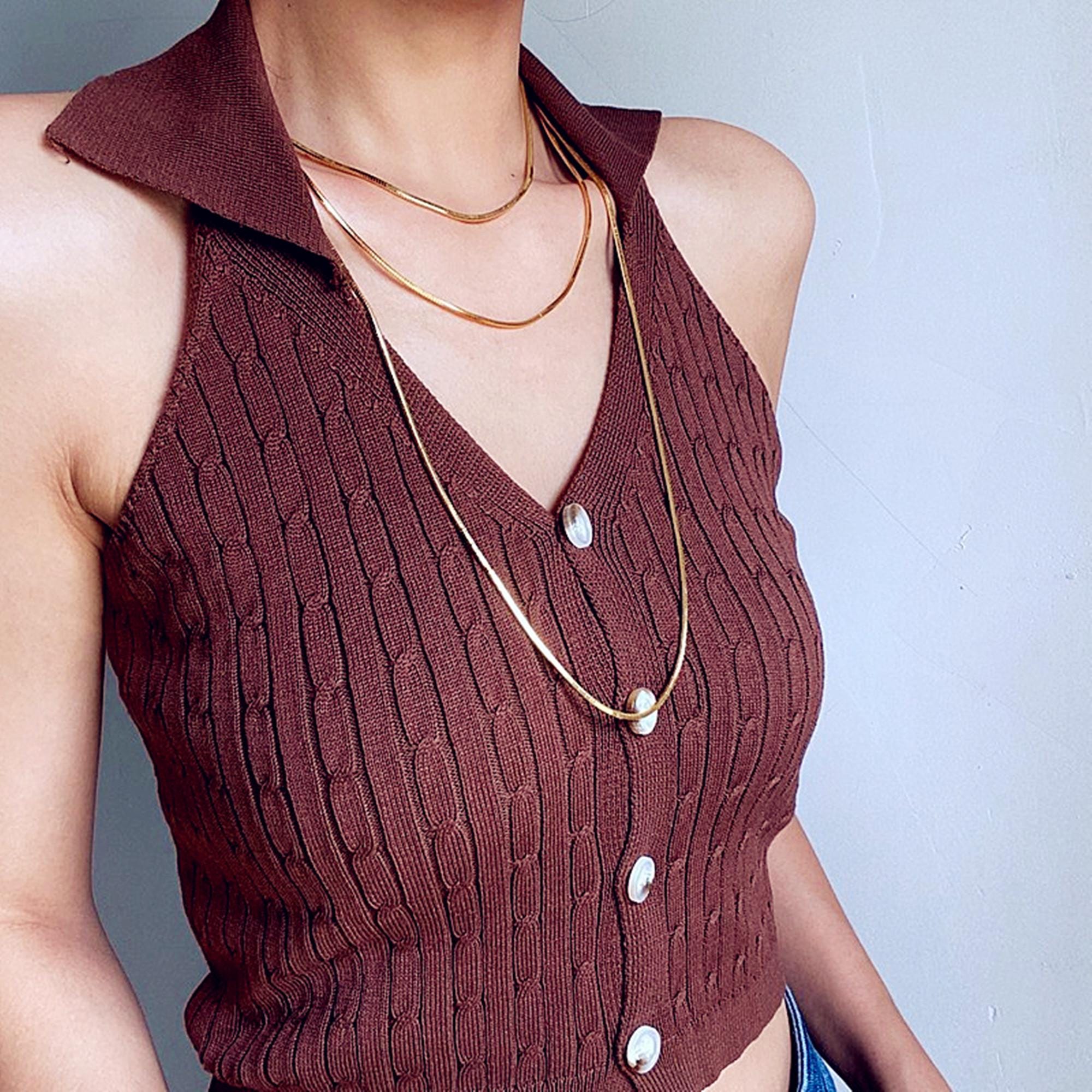 18K Gold Plated Snake Bone Chain Necklace, Long Sweater Necklace - Etsy