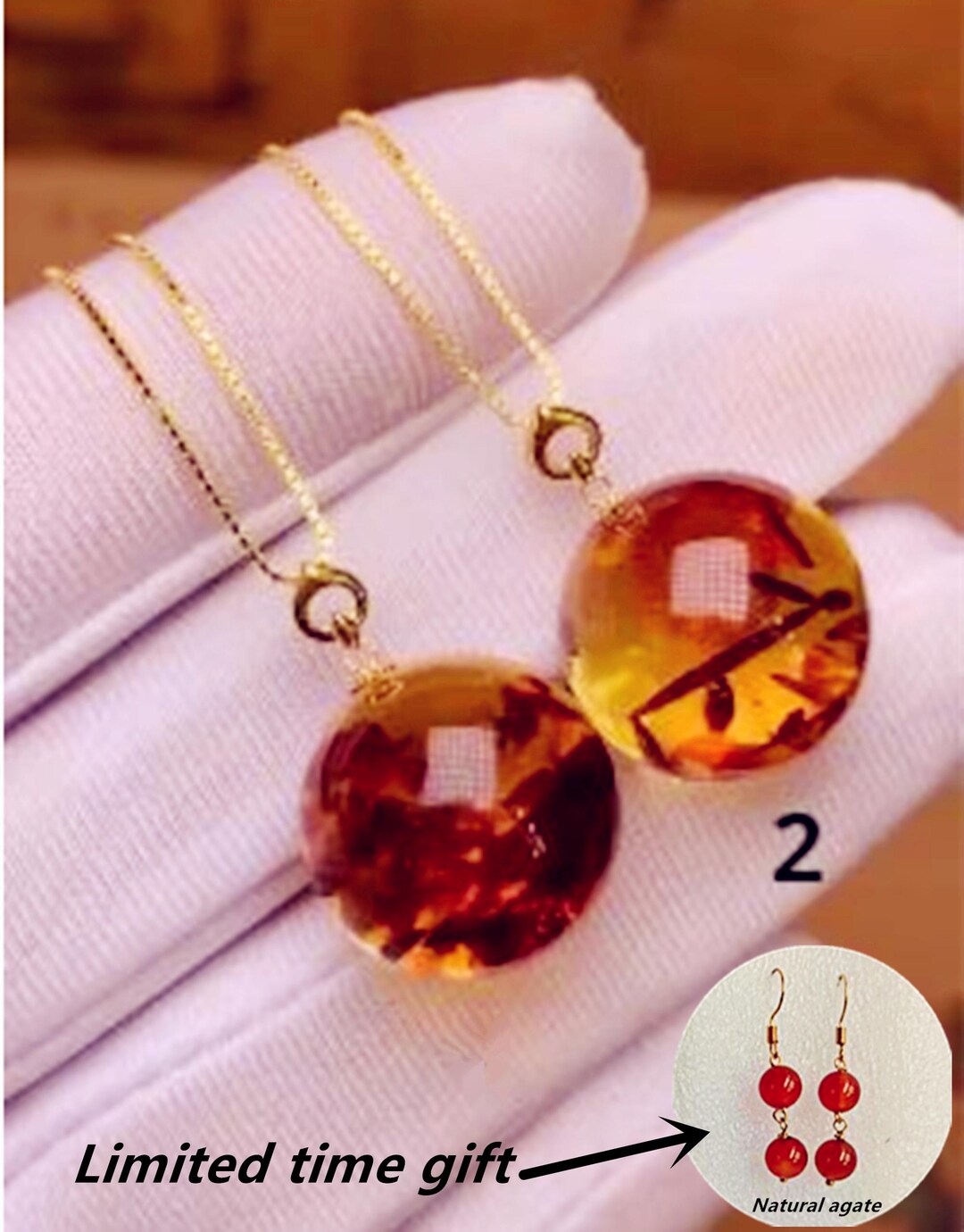 14.8mm Certified Natural Amber Round Bead Pendant, 18k Gold Clasp ...
