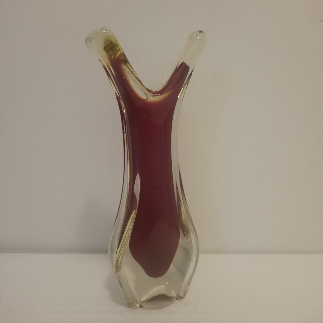 Vintage Murano Italian Style Glass Vase Transparent and Brown Color 70s ...