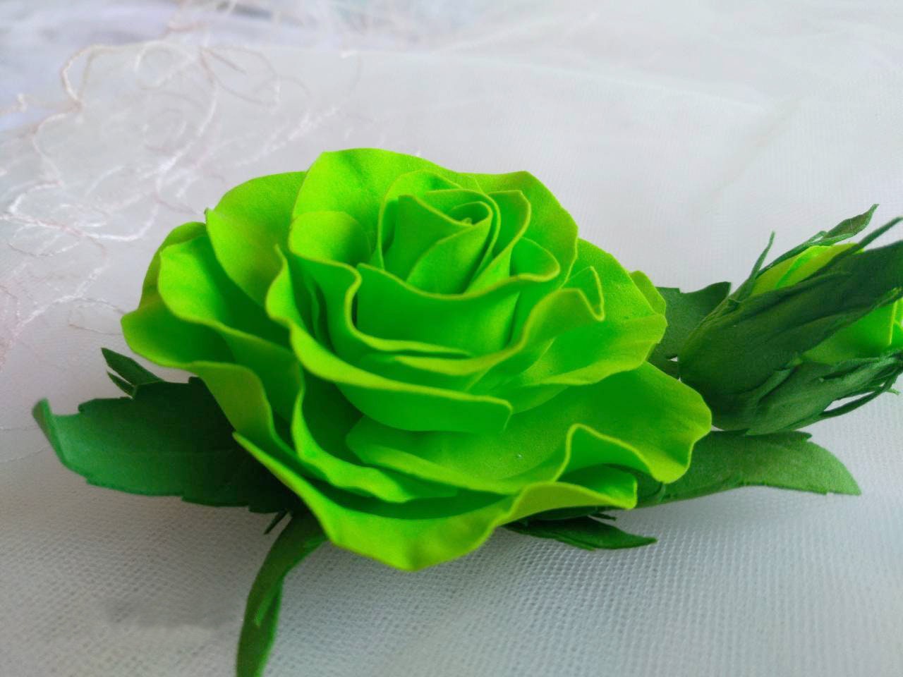 Rose Wedding Hair Clip Greenery Bridal Hairpiece Rose Brooch Green ...
