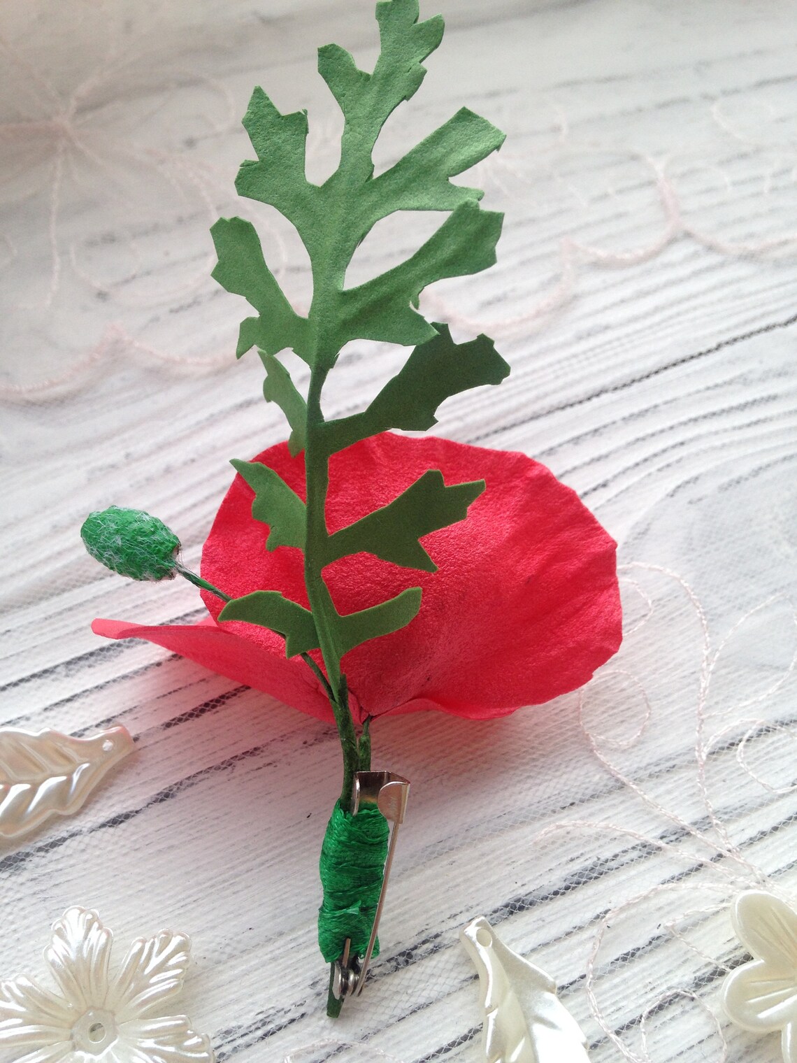 Red poppy brooch Red flower brooch for straw hat Rustic | Etsy