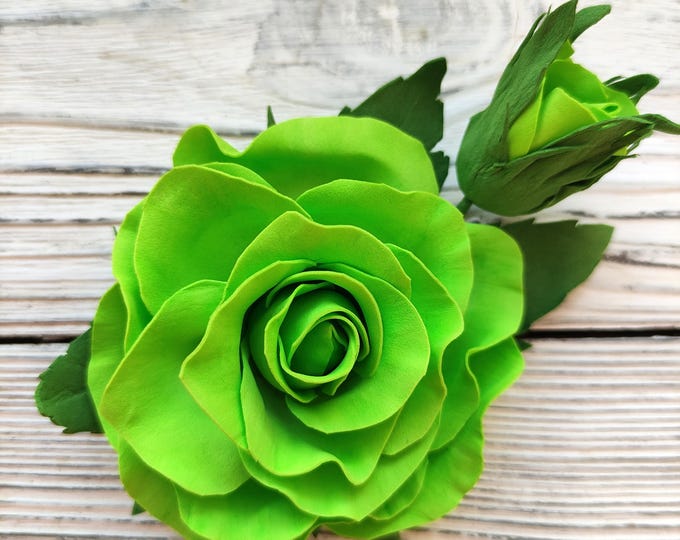 Rose Wedding Hair Clip Greenery Bridal Hairpiece Rose Brooch Green ...