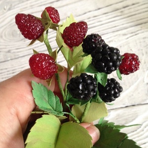 Artificial Raspberry Stem Red Berry Stem Faux Raspberry Branch Table ...