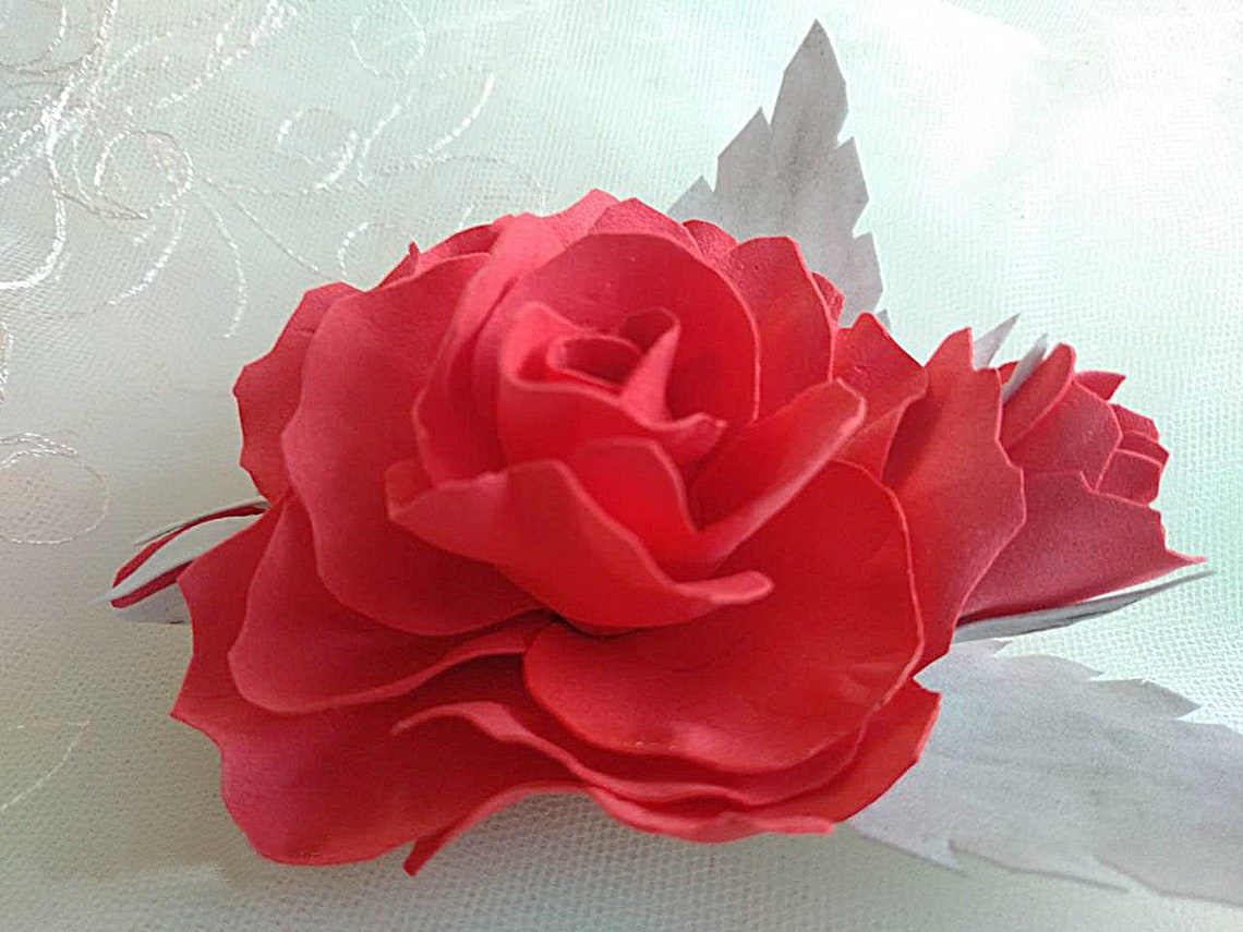 Red Rose Hair Clip Bridal Red Flower Hairpiece Red Wedding - Etsy