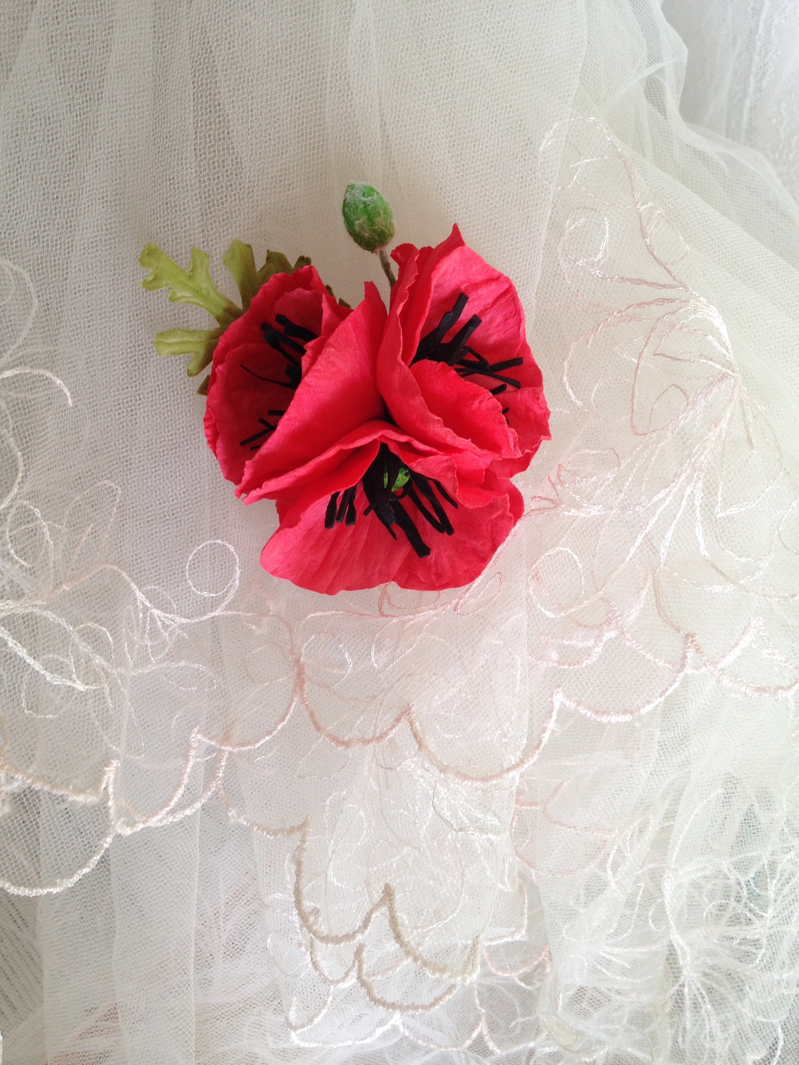 Red Faux Poppy Brooch/hair Clip Red Flower Brooch Wedding Red - Etsy