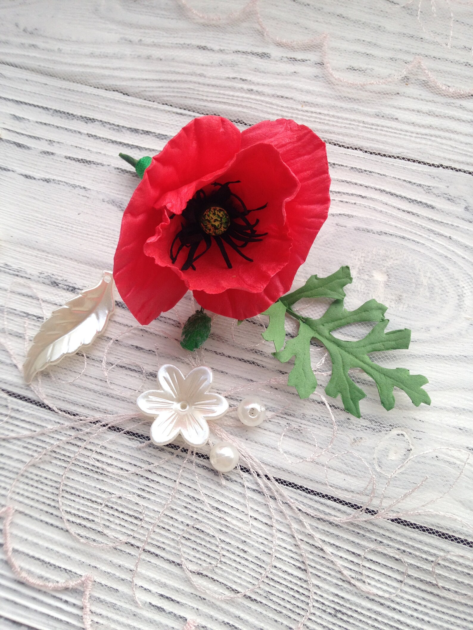 Red Poppy Brooch Red Flower Brooch for Straw Hat Rustic - Etsy