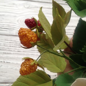 Artificial Raspberry Stem Red Berry Stem Faux Raspberry Branch Table ...