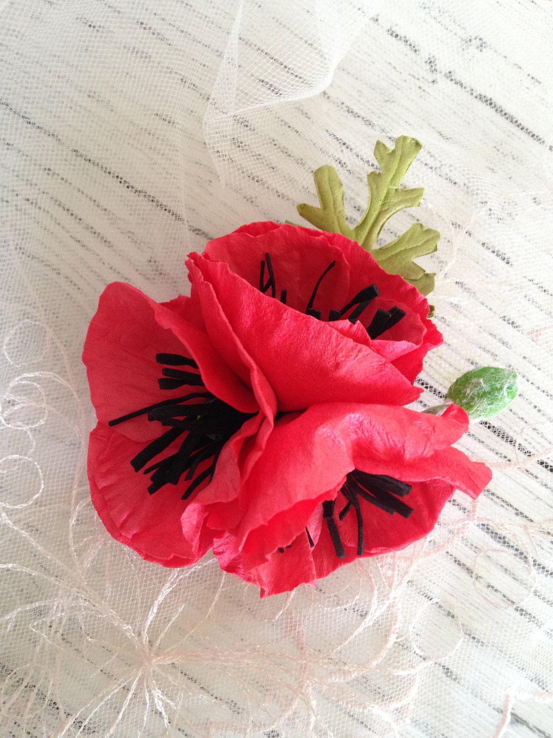 Red Faux Poppy Brooch/hair Clip Red Flower Brooch Wedding Red Brooch ...