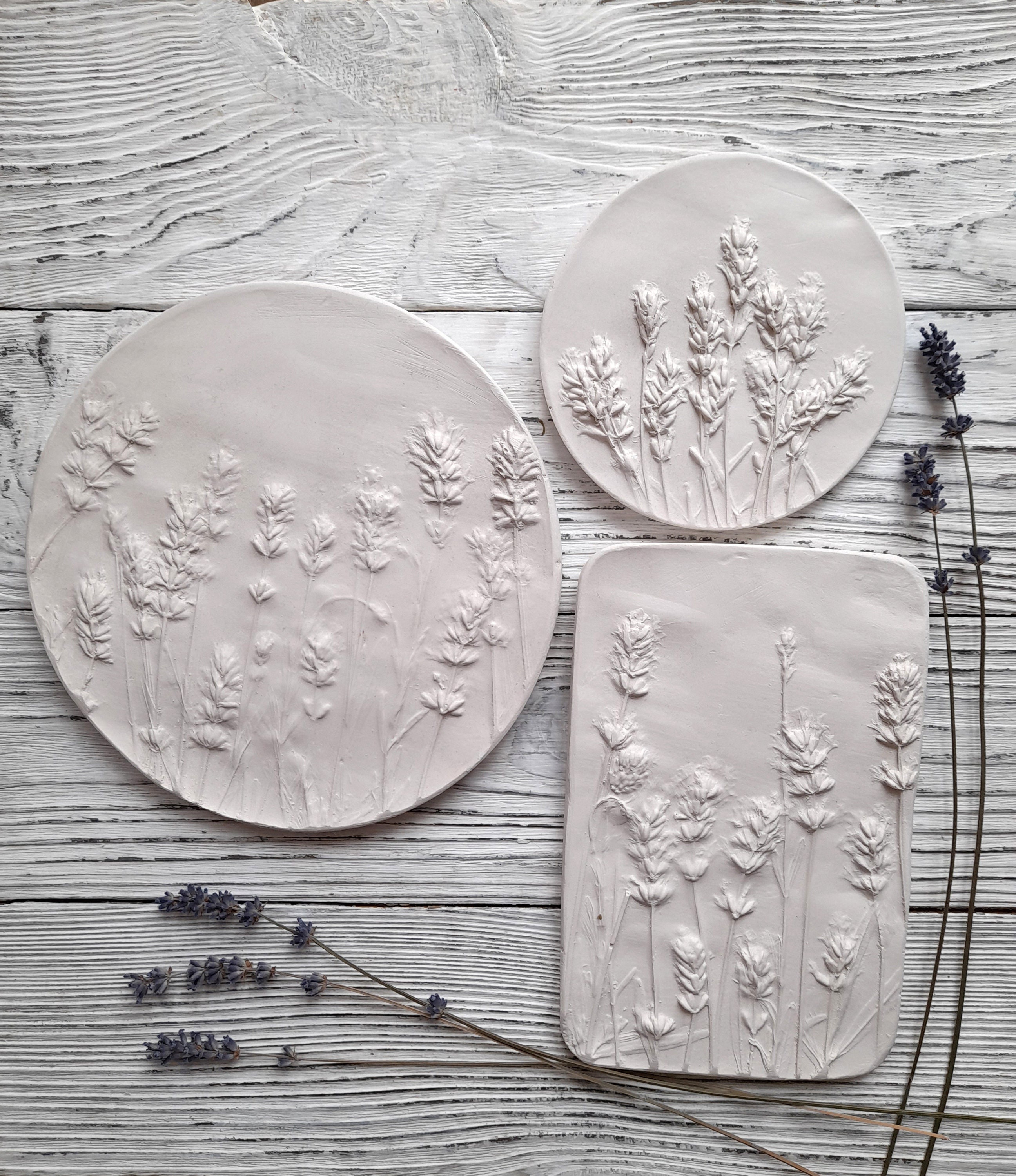 Lavender Round Plaster Cast Provence Flower Tile Floral Botanical Bas ...