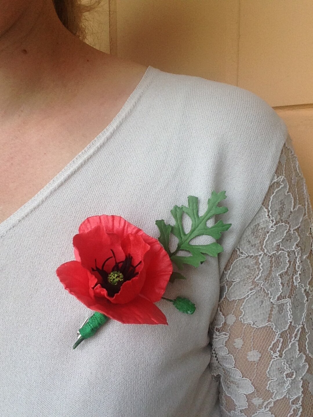 Red Poppy Brooch Red Flower Brooch for Straw Hat Rustic Wedding Brooch ...
