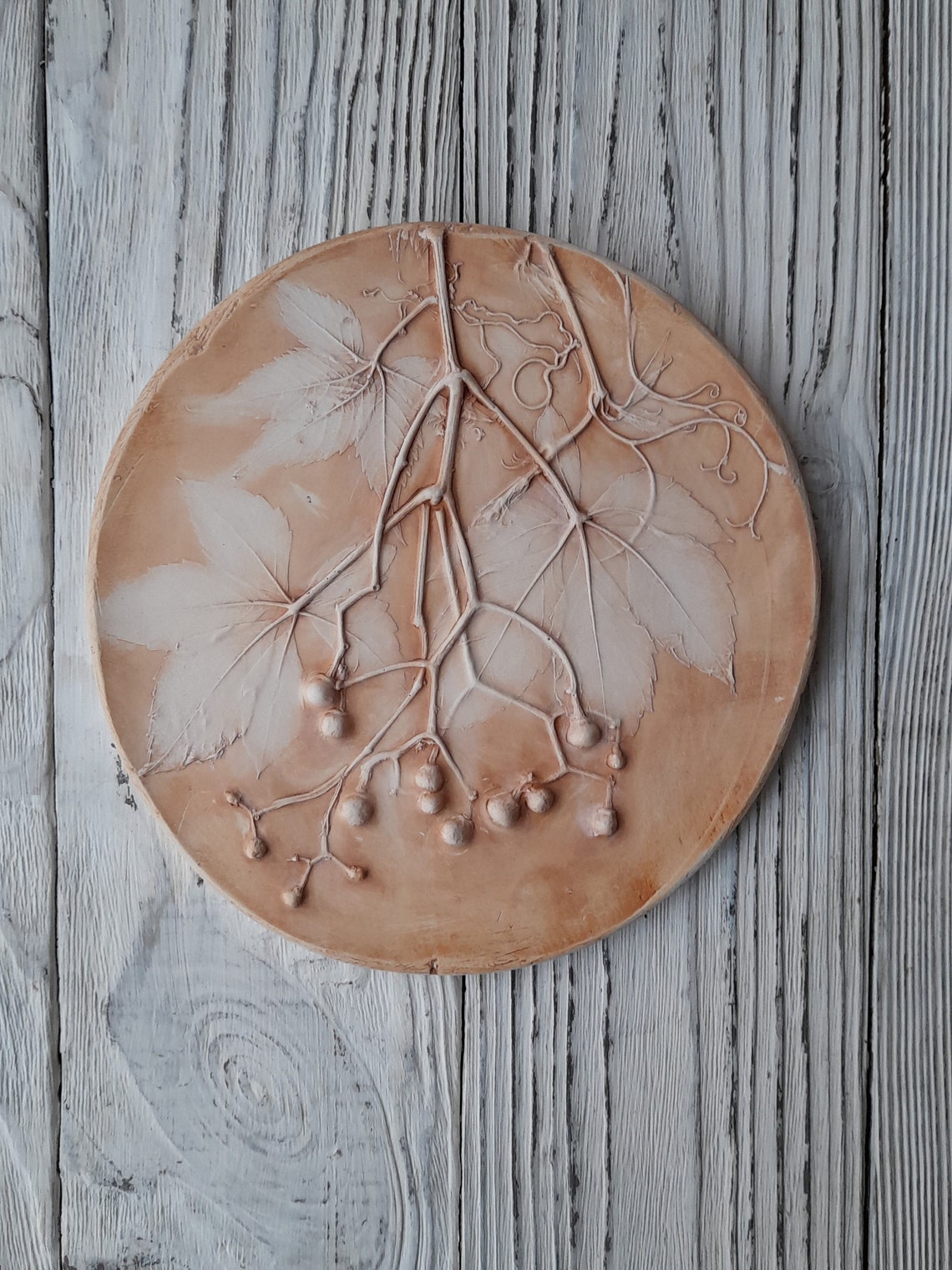 Maiden Grapes Botanical Bas-relief Wildflowers Round Plaster Cast ...