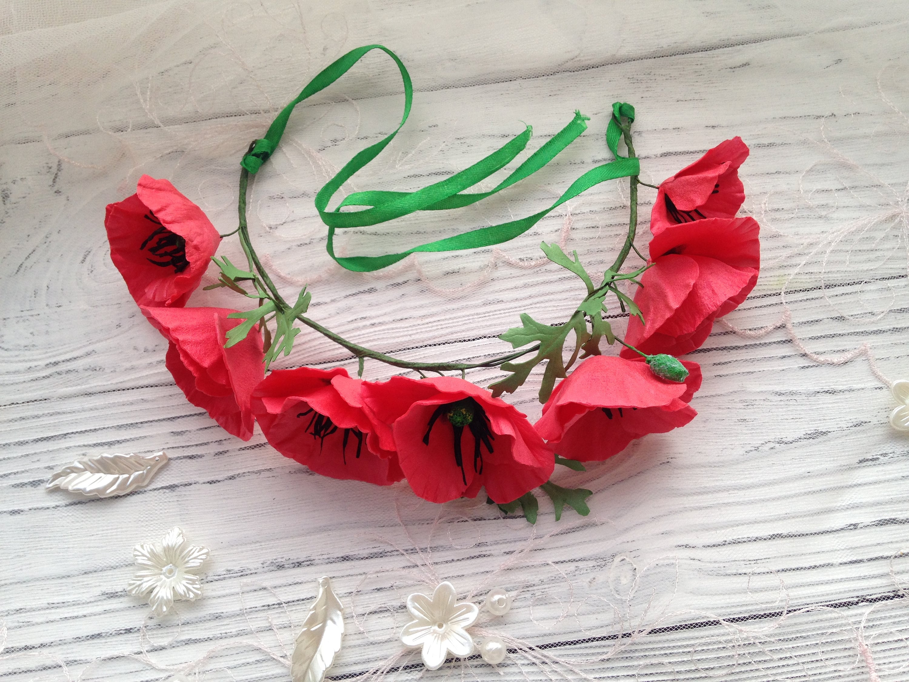 Red Poppy Wedding Crown Red Bridal Floral Headpiece Poppy Flower Wreath ...