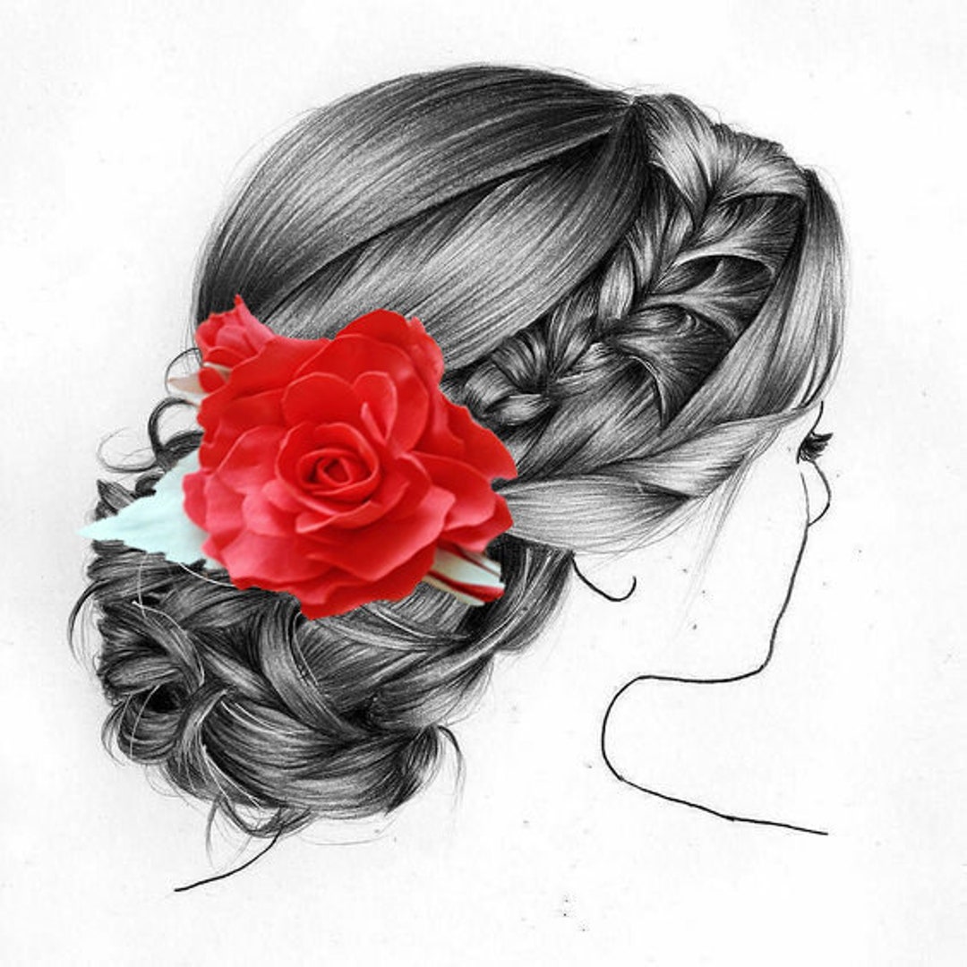 Red Rose Hair Clip Bridal Red Flower Hairpiece Red Wedding - Etsy