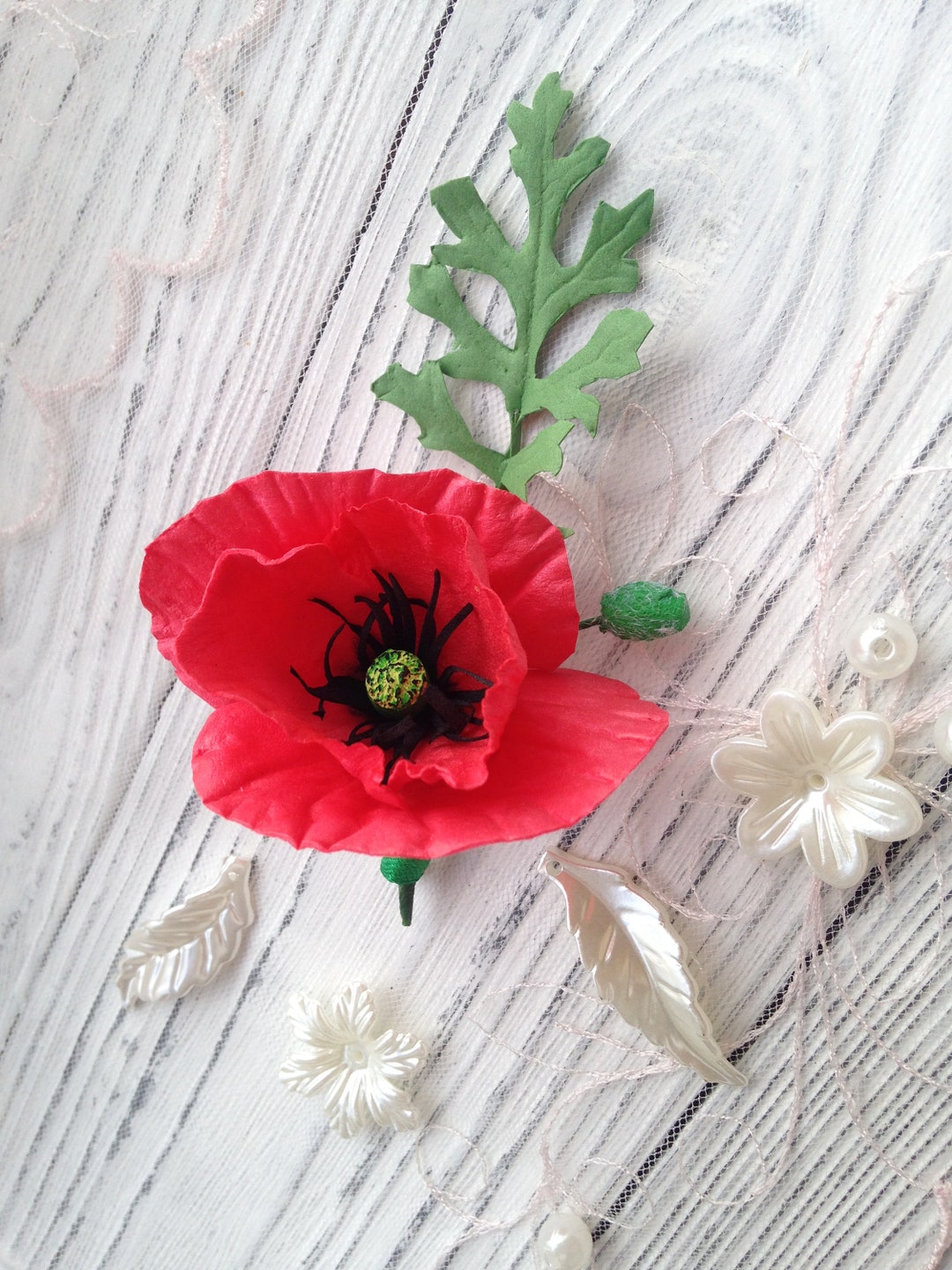 Red Poppy Brooch Red Flower Brooch for Straw Hat Rustic - Etsy