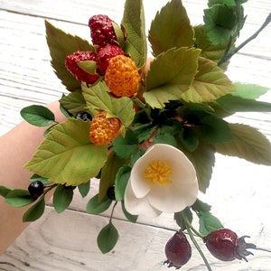 Artificial Raspberry Stem Red Berry Stem Faux Raspberry Branch Table ...