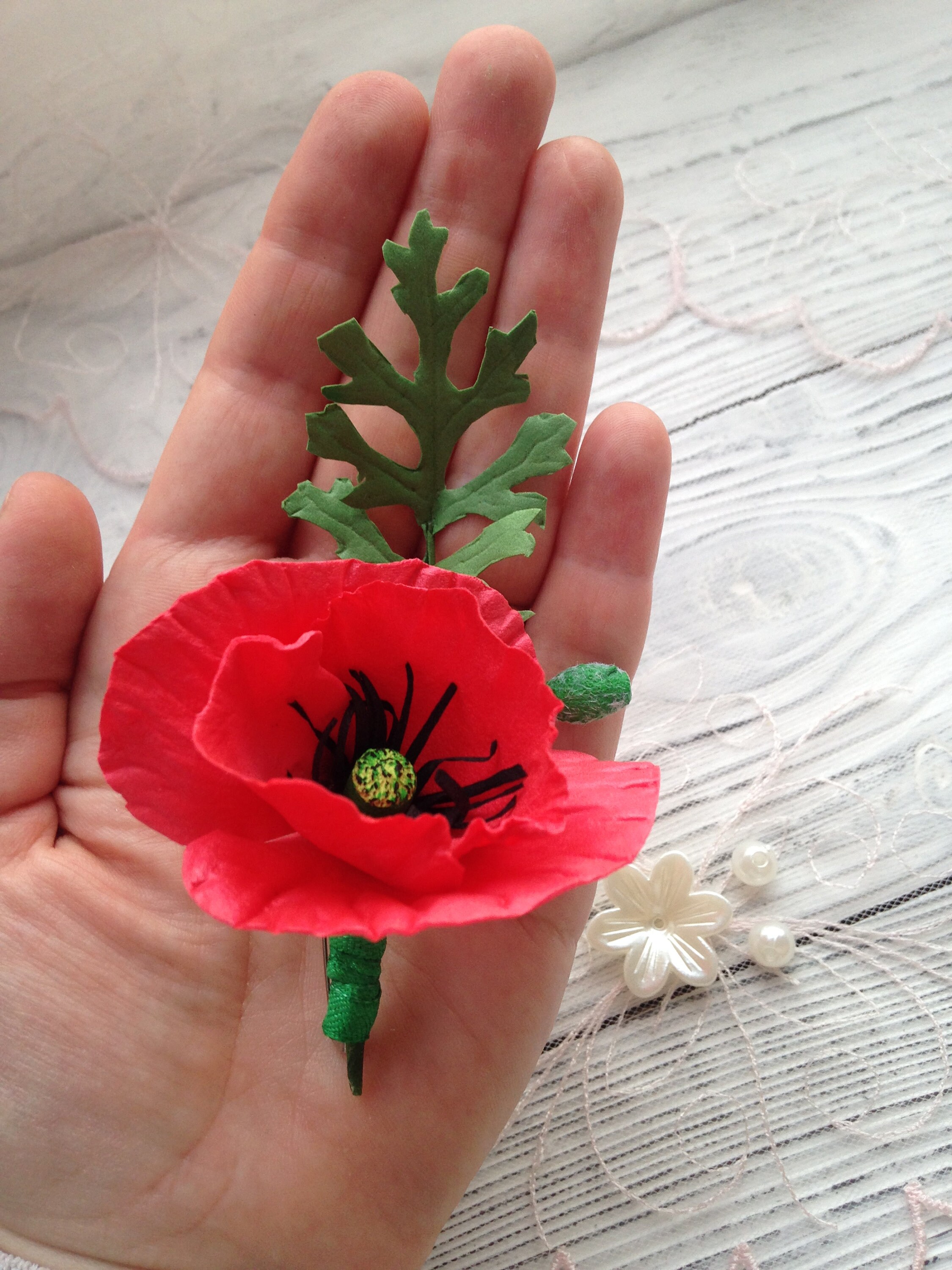 Red Poppy Brooch Red Flower Brooch for Straw Hat Rustic - Etsy