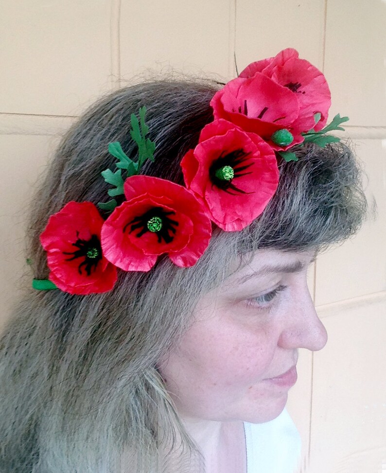 Red Poppy Wedding Crown Red Bridal Floral Headpiece Poppy - Etsy