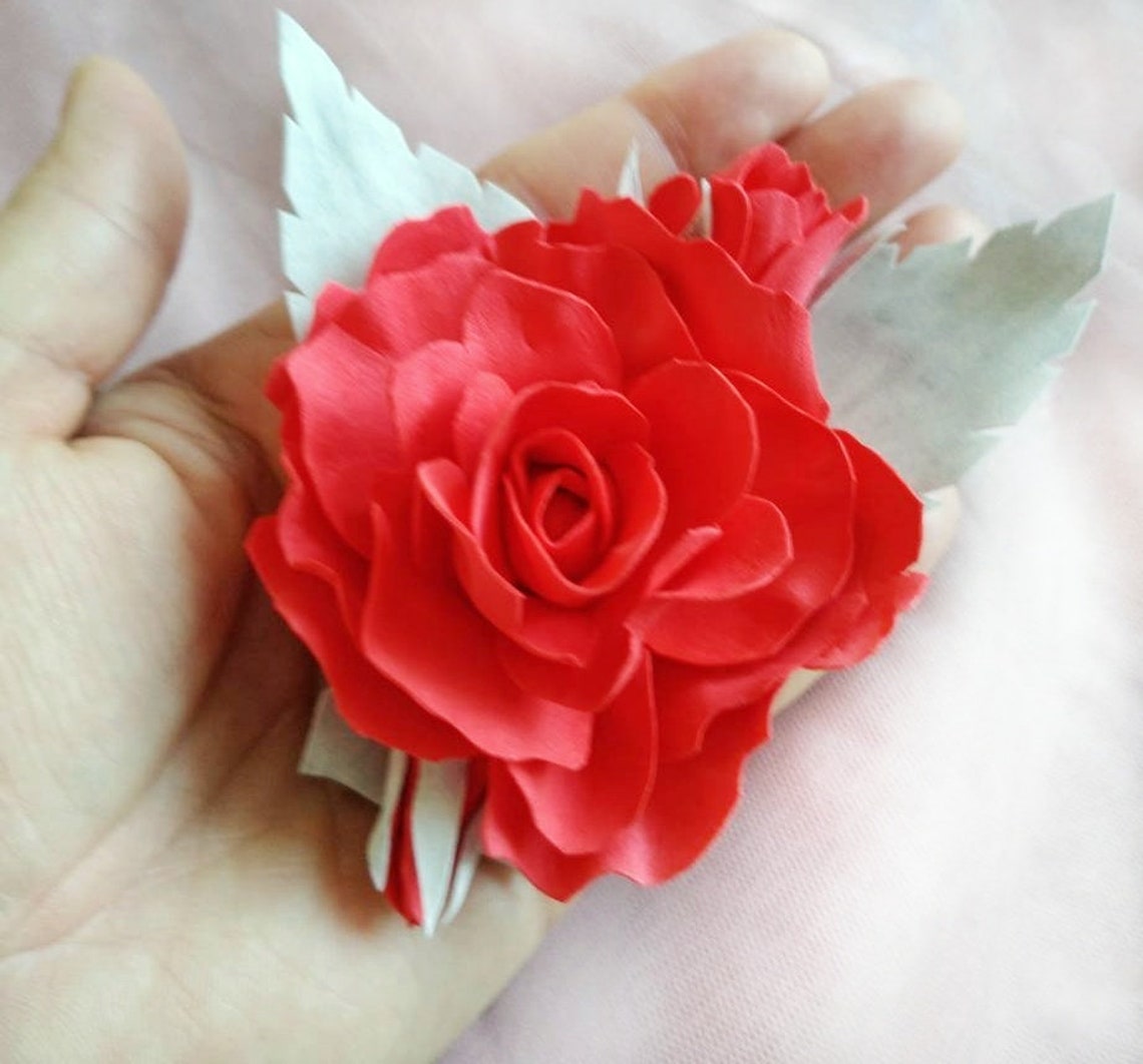 Red Rose Hair Clip Bridal Red Flower Hairpiece Red Wedding - Etsy