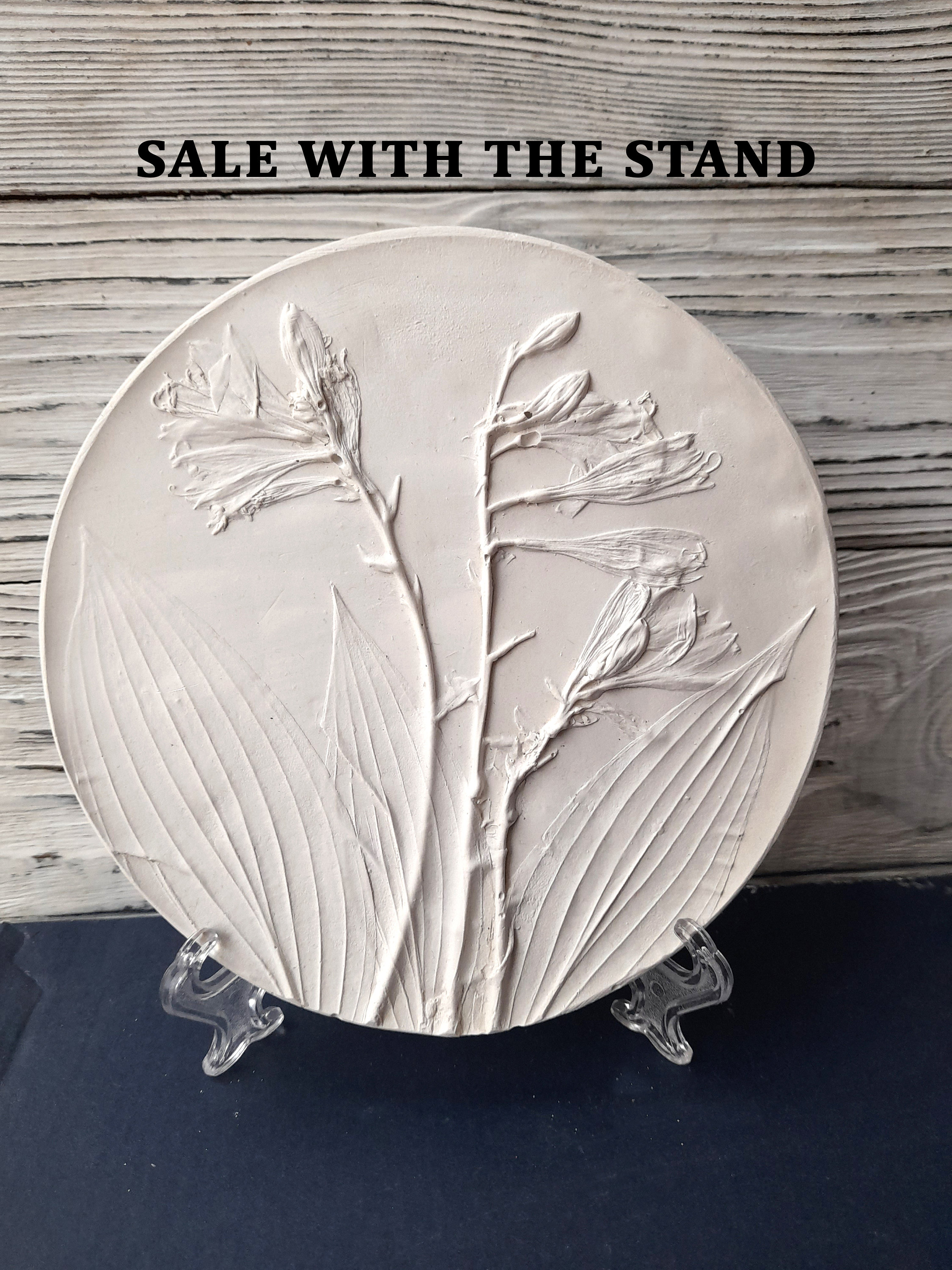 Hosta Flower Round Plaster Cast Wild Forest Botanical Bas-relief ...