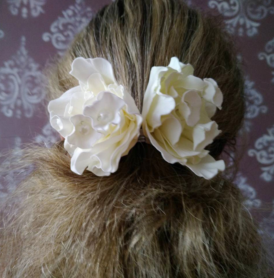 White Flower Bridal Hair Pin Boho Wedding Hair Pin White - Etsy