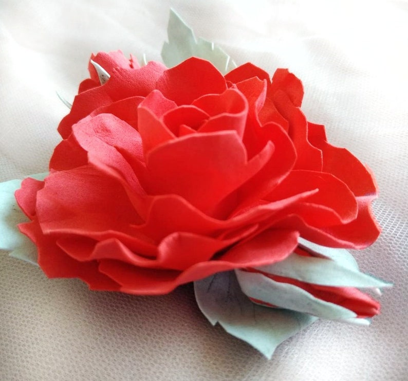Red Rose Hair Clip Bridal Red Flower Hairpiece Red Wedding Headpiece ...