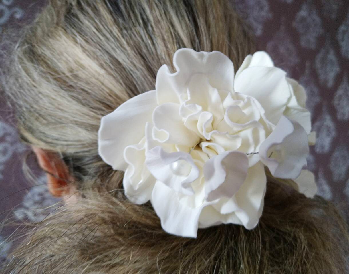 White Flower Bridal Hair Pin Boho Wedding Hair Pin White - Etsy