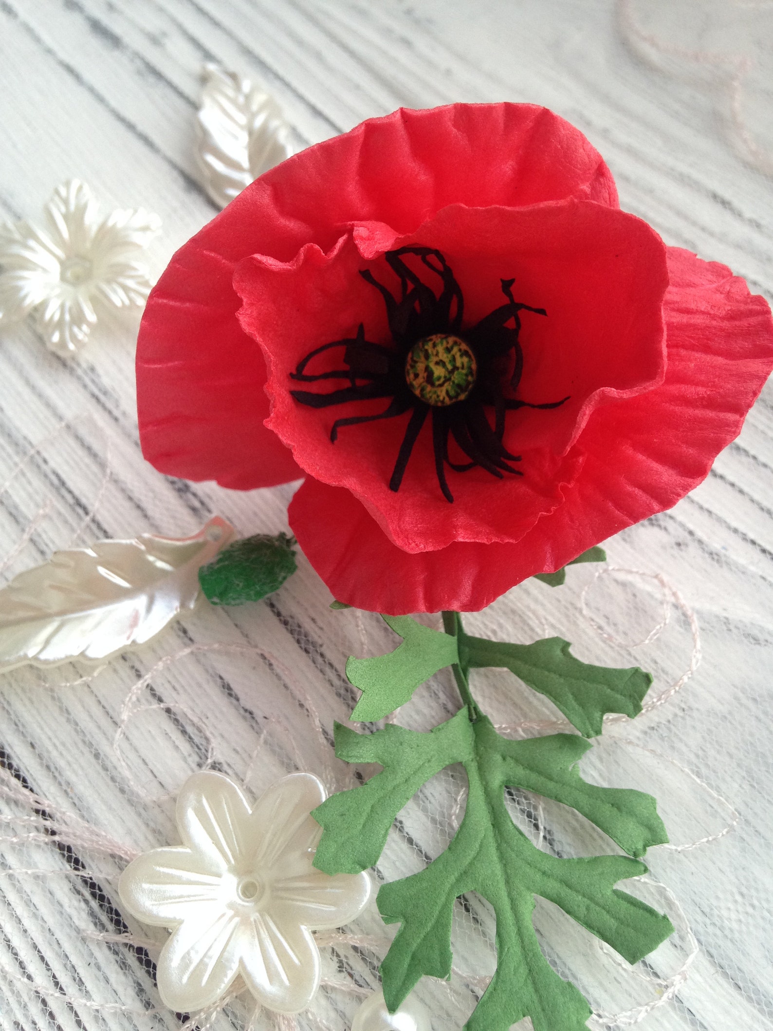 Red Poppy Brooch Red Flower Brooch for Straw Hat Rustic Wedding Brooch ...