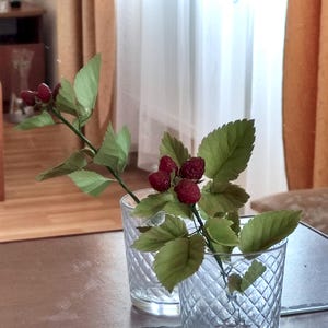 Artificial Raspberry Stem Red Berry Stem Faux Raspberry Branch Table ...