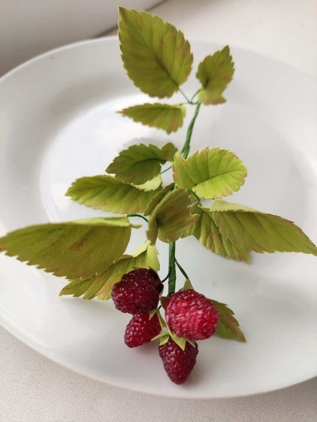 Artificial Raspberry Stem Red Berry Stem Faux Raspberry Branch Table ...