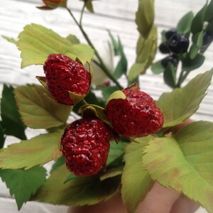Artificial Raspberry Stem Red Berry Stem Faux Raspberry Branch Table ...