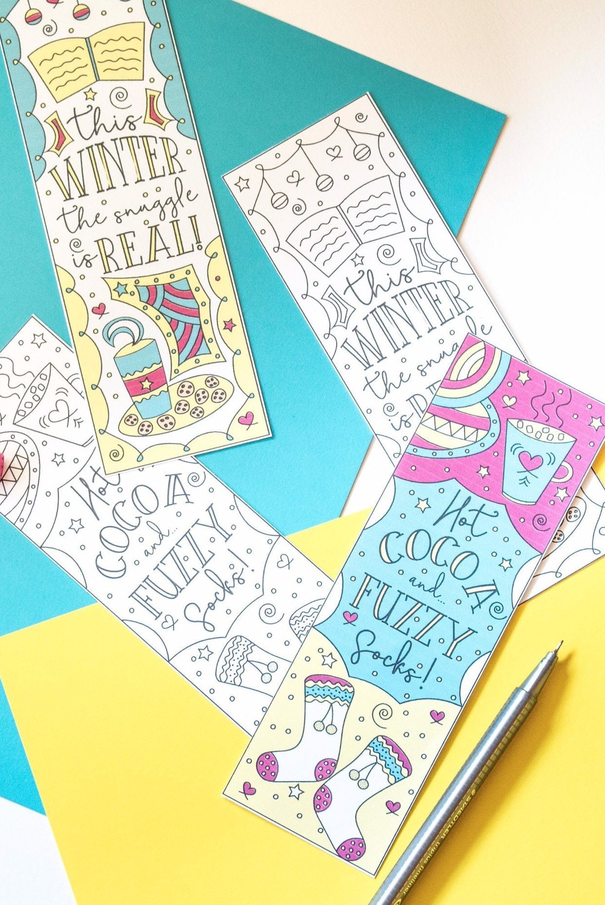 Coloring and Color Beautiful Winter Bookmarks - Doodles / Digital ...