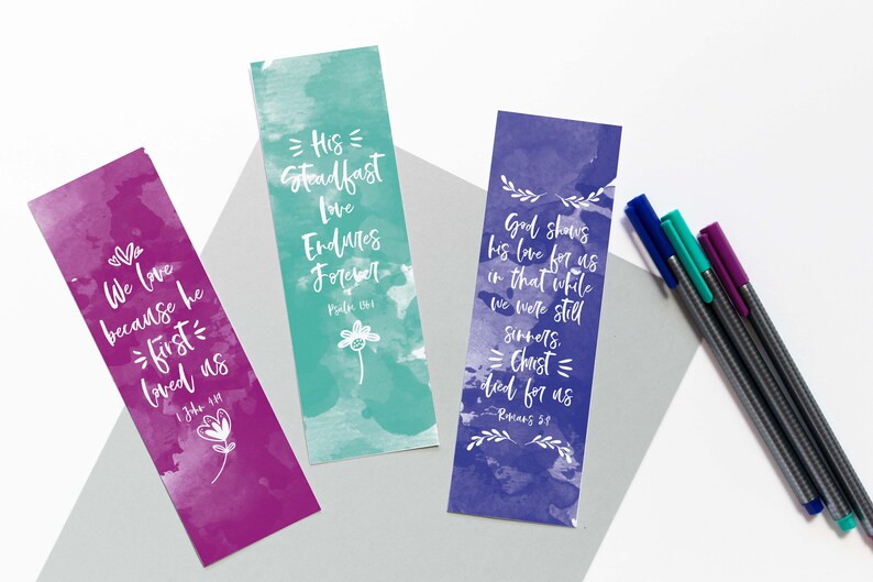 Watercolor Christian Bookmarks - Purple, Teal and Navy Blue - Bible ...