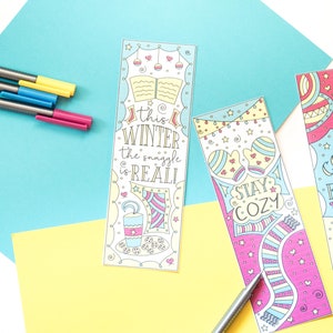 Coloring and Color Beautiful Winter Bookmarks - Doodles / Digital ...