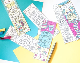 Coloring and Color Beautiful Winter Bookmarks Doodles / - Etsy